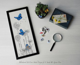 Cross Stitch and Blackwork Design: Adonis Blue Butterflies – Ajisai Press